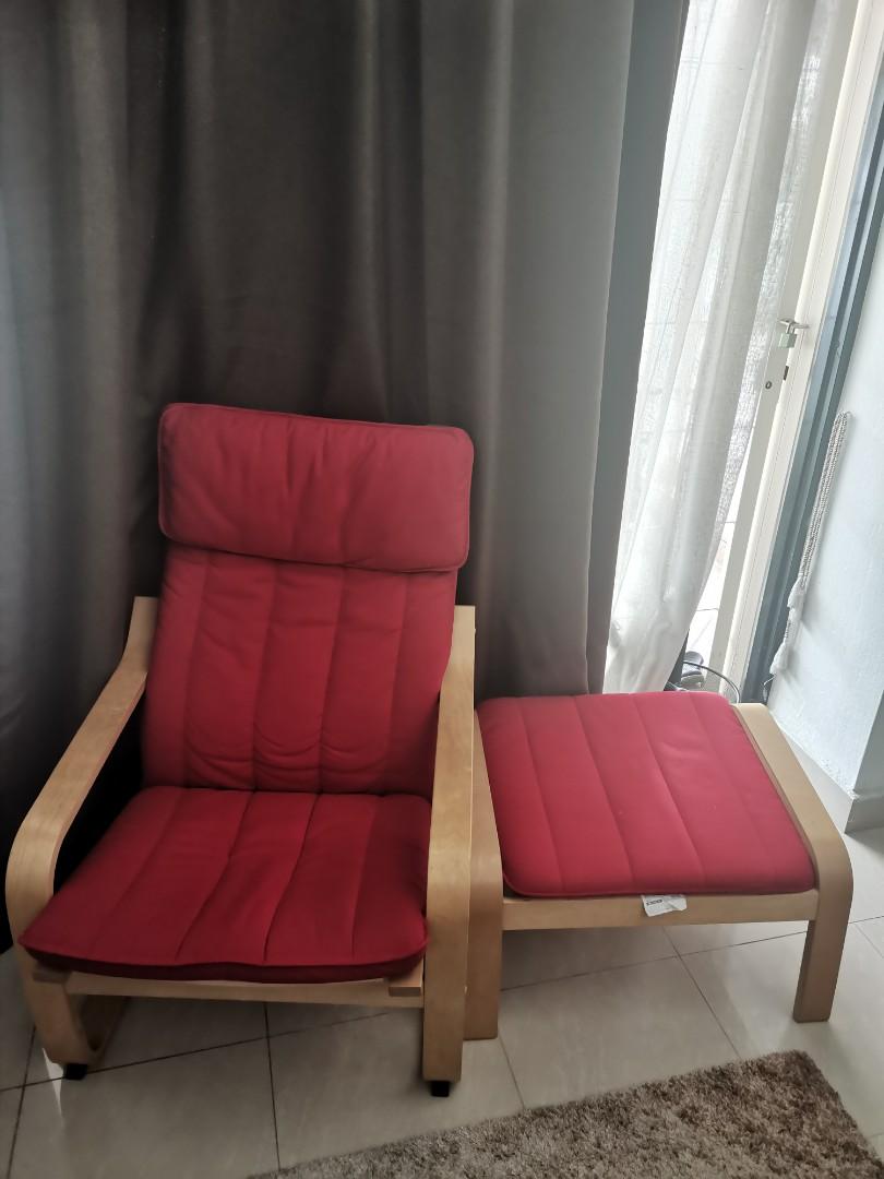 Ikea Armchair with footstool (lazy chair) red, Furniture & Home Living, Furniture, Chairs on ...