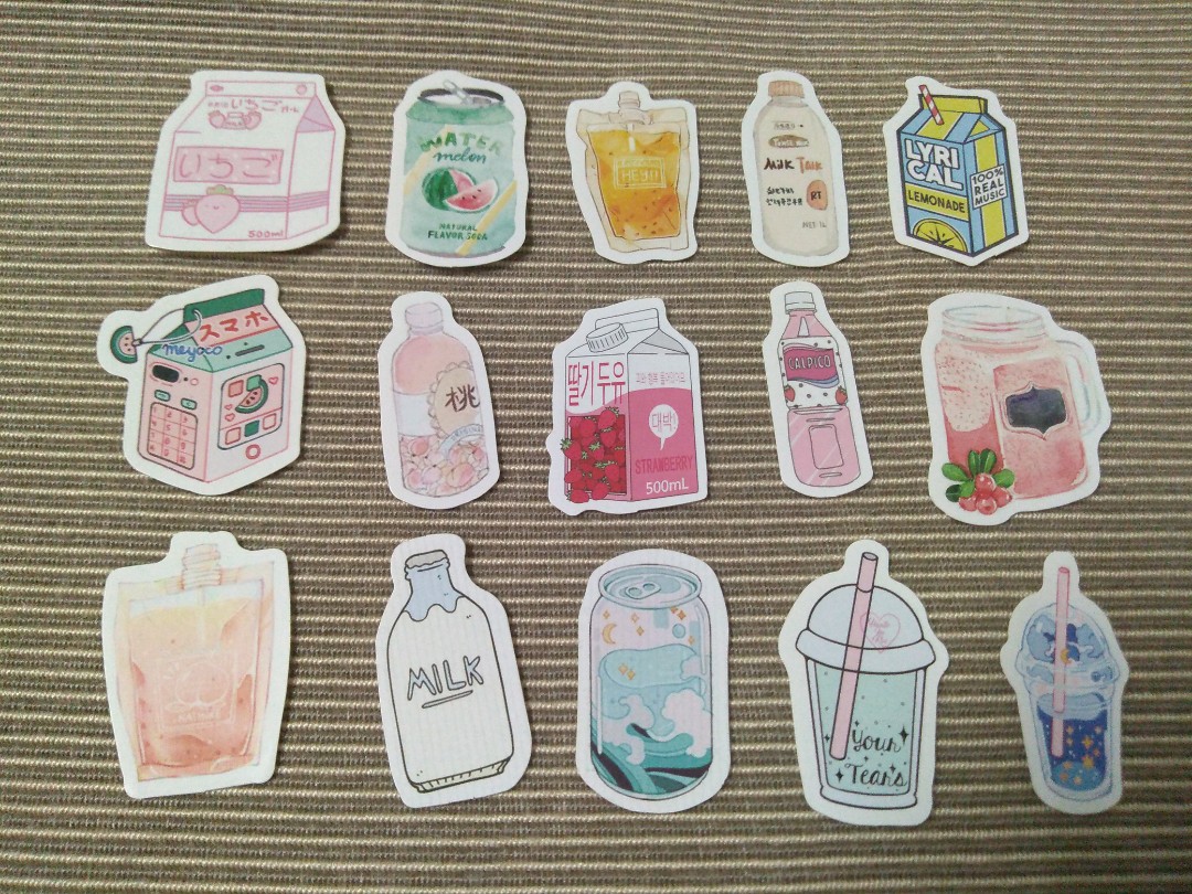 Set C10 15 pcs Cute Drinks Stickers, Hobbies & Toys, Stationary & Craft ...