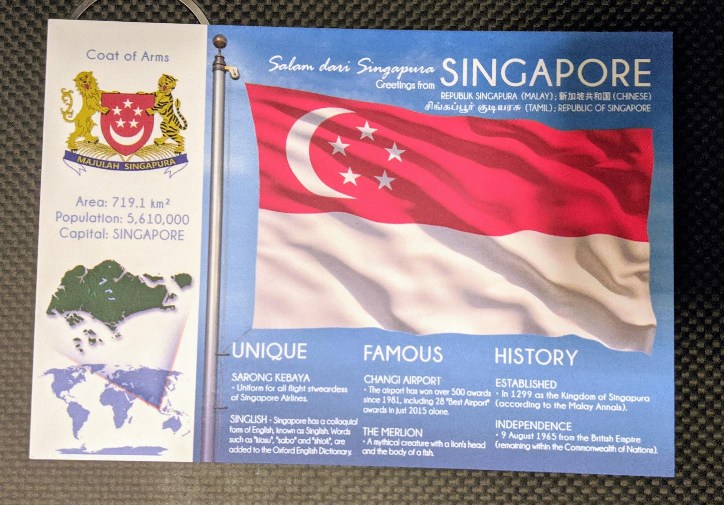 MINT - postcard - Singapore MOTW - maps of the world and FOTW - flags ...