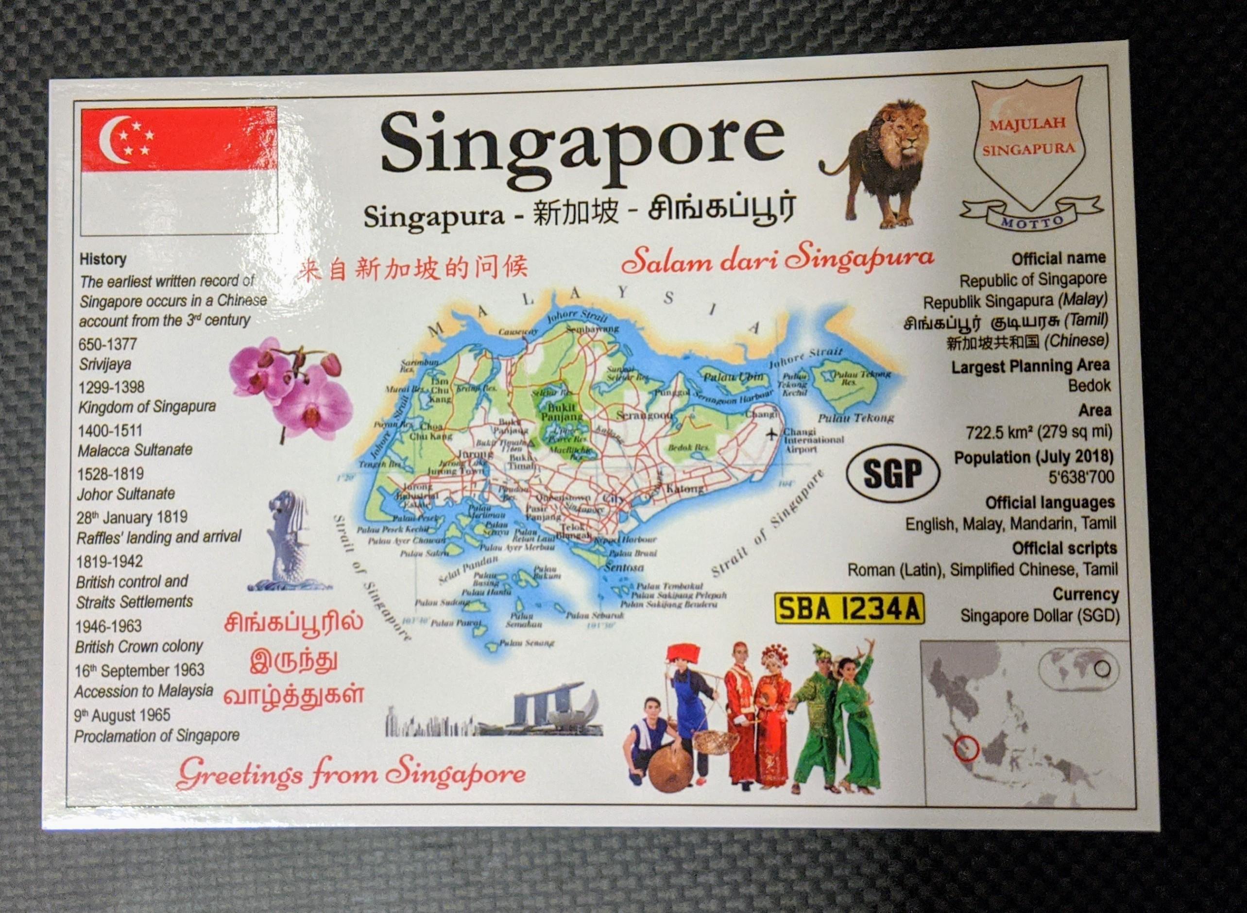 MINT - postcard - Singapore MOTW - maps of the world and FOTW - flags ...