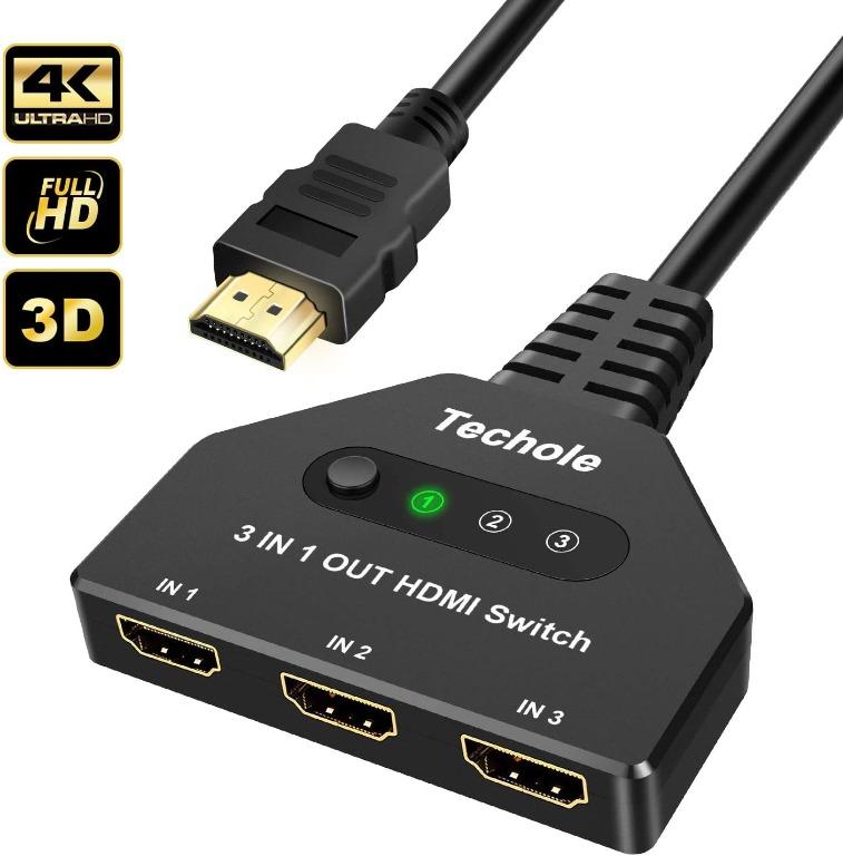 [BNIB] Techole (HS309-BK) HDMI Switch 4K, HDMI Switcher 3-in-1 Out HDMI Splitter, or 3 x 1, USB ...