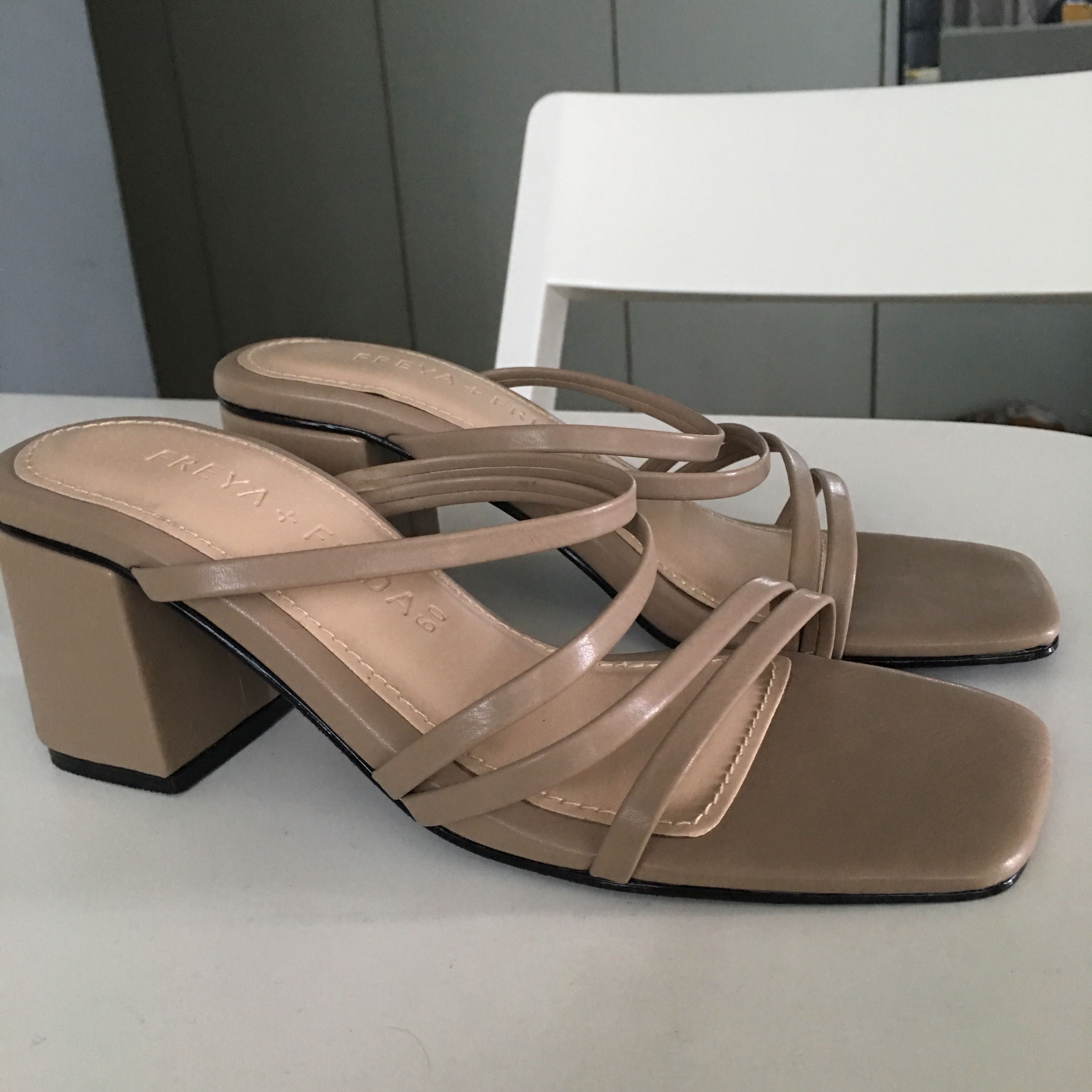 FREYA AND FRIDA Maria Taupe (Dark Gray-Brown) Strappy Open-Toed Block ...