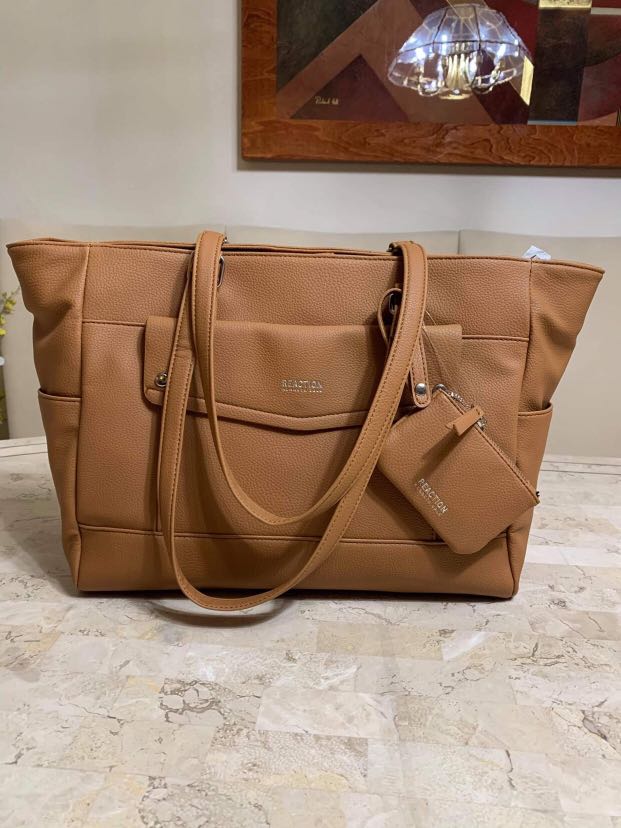 Kenneth Cole Reaction Big Renegade Tote Brown Cognac Bag 2 in 1 + coin ...