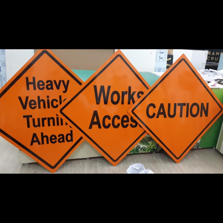 Signage Caution work Access Heavy Vehicles Turning Ahead, Everything ...