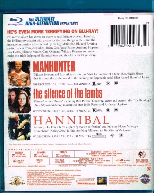 The Hannibal Lecter Collection Blu-ray Manhunter / The Silence of the ...