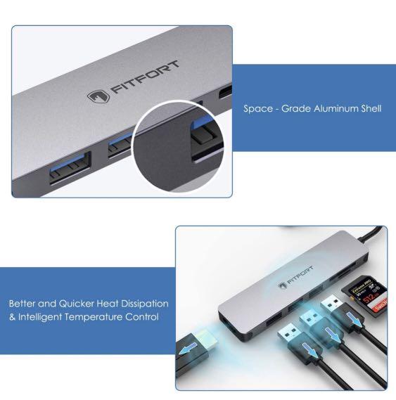 USB C Hub Multiport Adapter - 7 in 1 Portable Space Aluminium Dongle ...