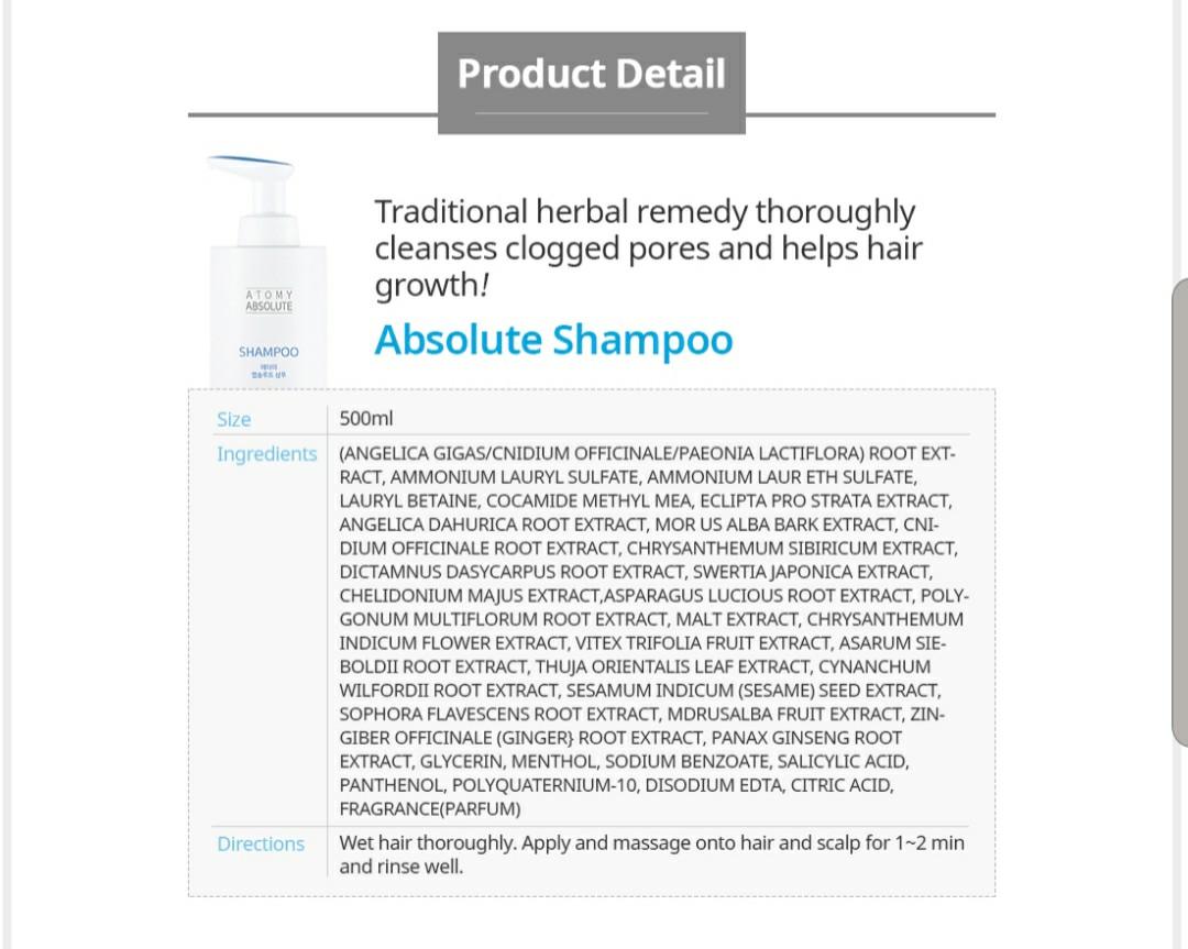 Atomy Absolute Shampoo, Health & Beauty, Hair Care on Carousell