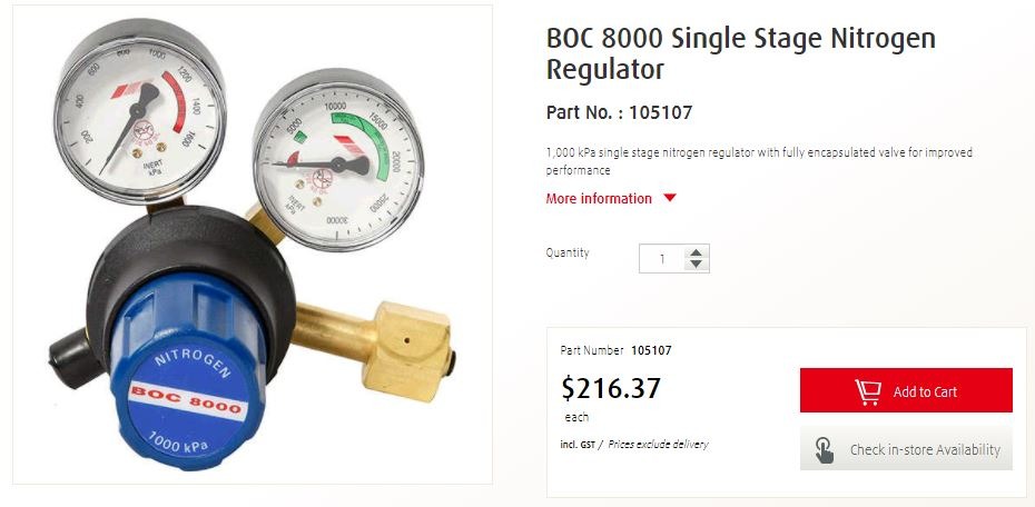 BOC 8000 Single Stage Nitrogen Regulator, Commercial & Industrial ...