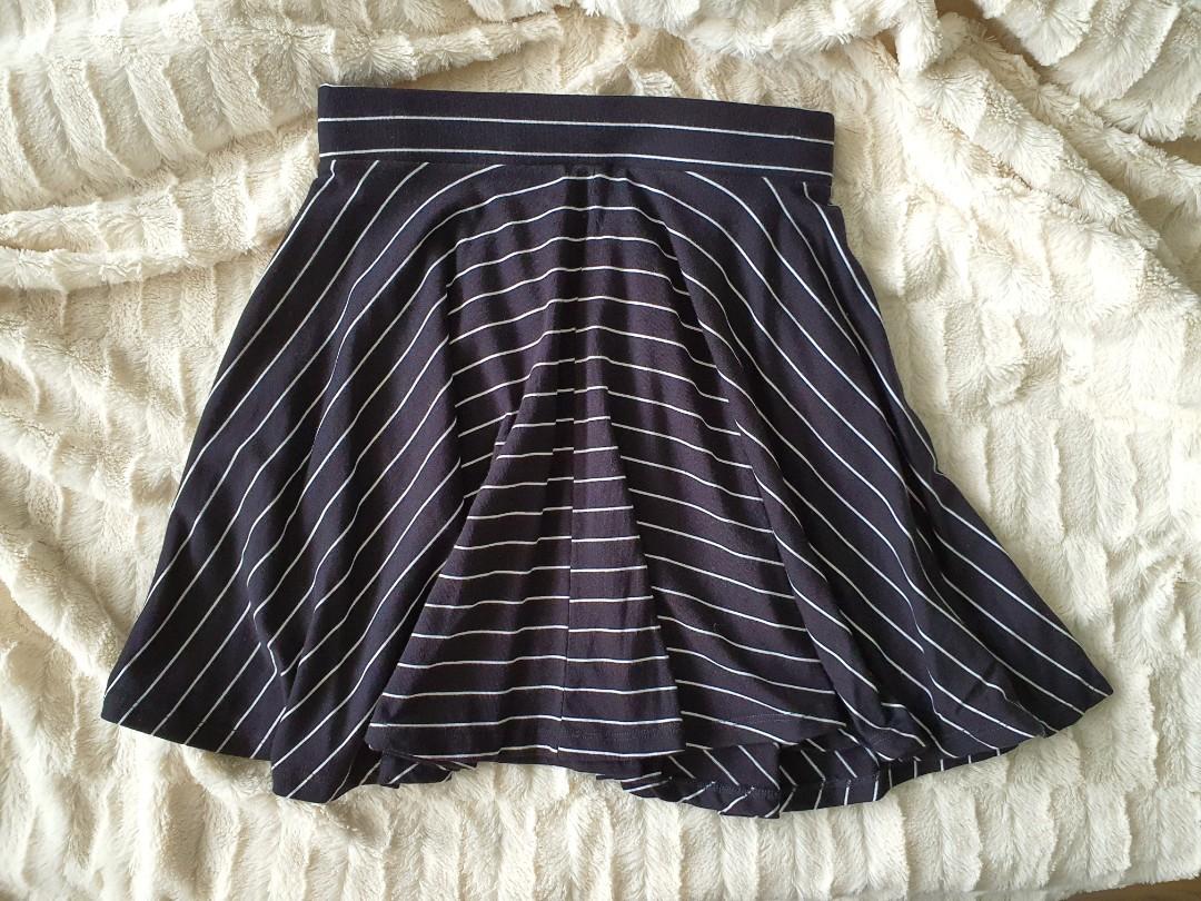 Factorie Black And White Striped Skater Skirt On Carousell