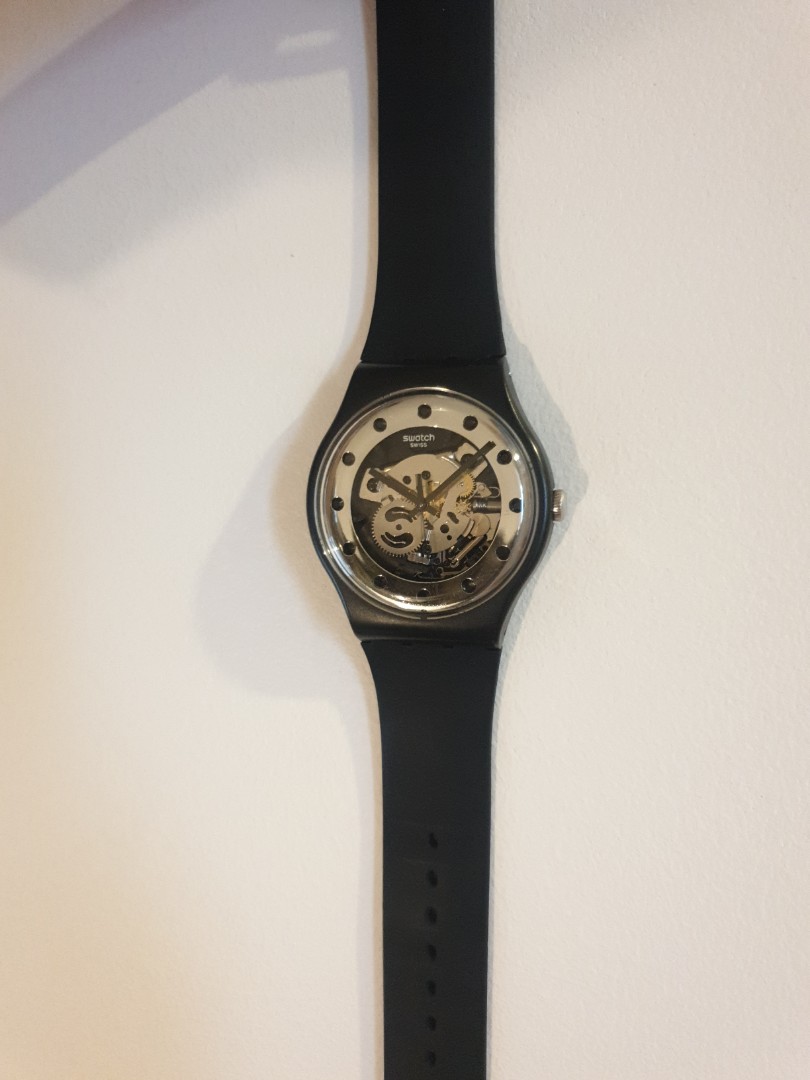 Swatch Black Clockwork Watch, Luxury, Watches on Carousell