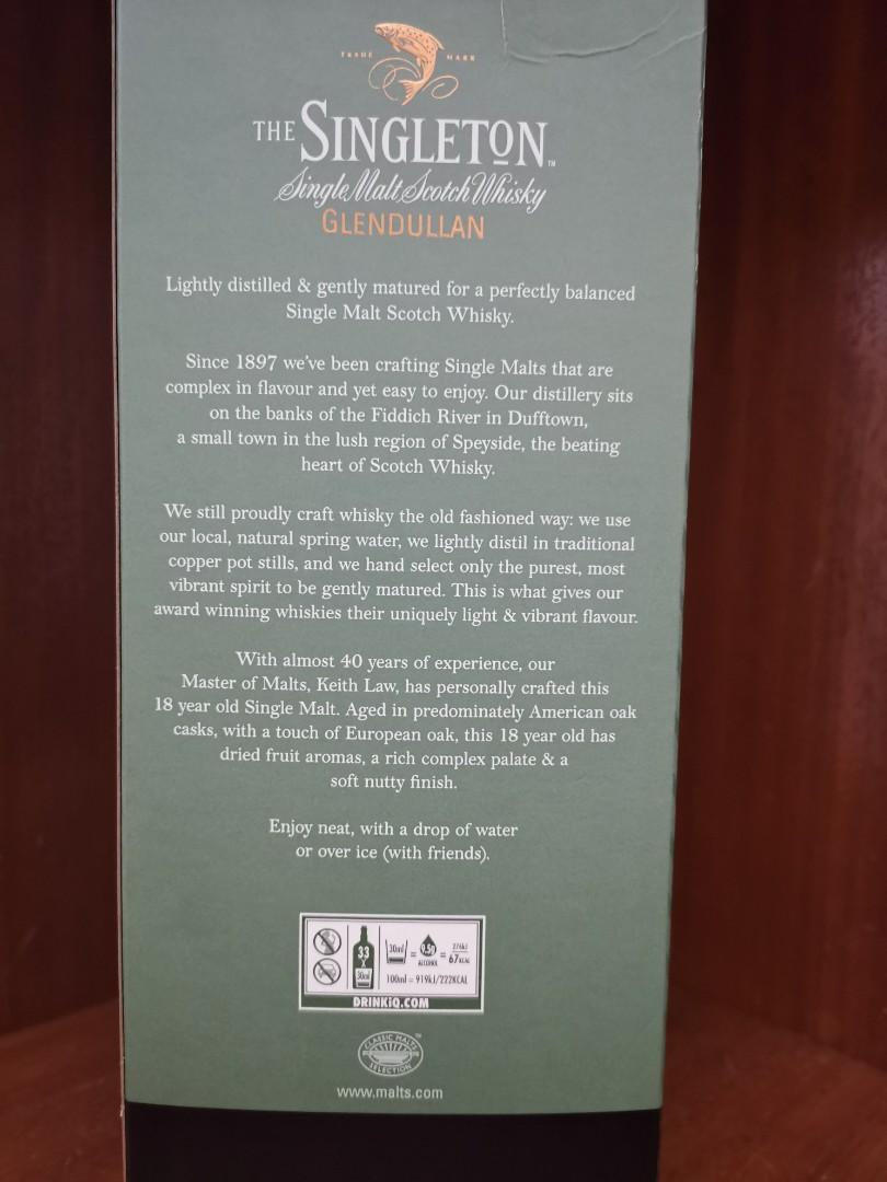 The Singleton Glendullan 18YO Single Malt Scotch Wisky 1L, Food ...