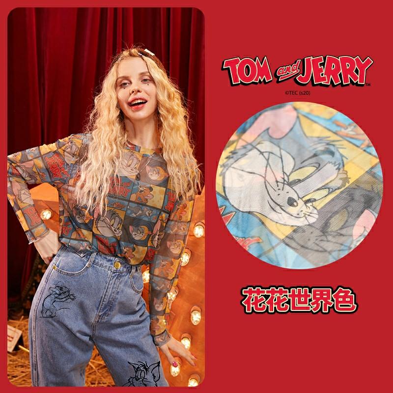 TOM & JERRY top sheer cartoon colourful vintage knit, Women's Fashion ...