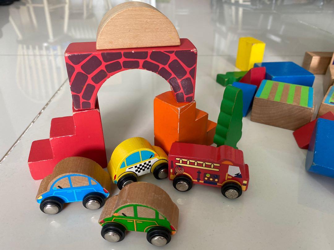 Wooden Town Set with Vehicles, Hobbies & Toys, Toys & Games on Carousell
