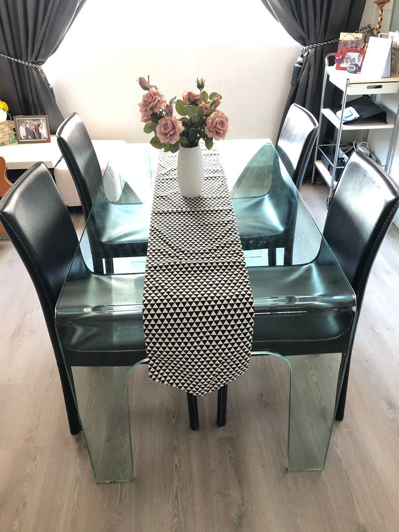 Rare & Unique Full Glass Dining Table & 4 Chairs, Furniture & Home ...