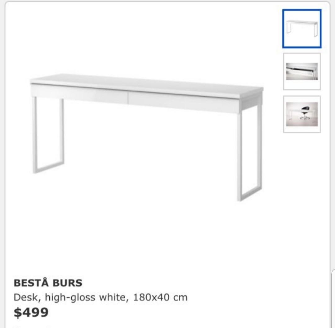 Ikea Besta Burs Glossy White desk, Furniture & Home Living, Furniture ...