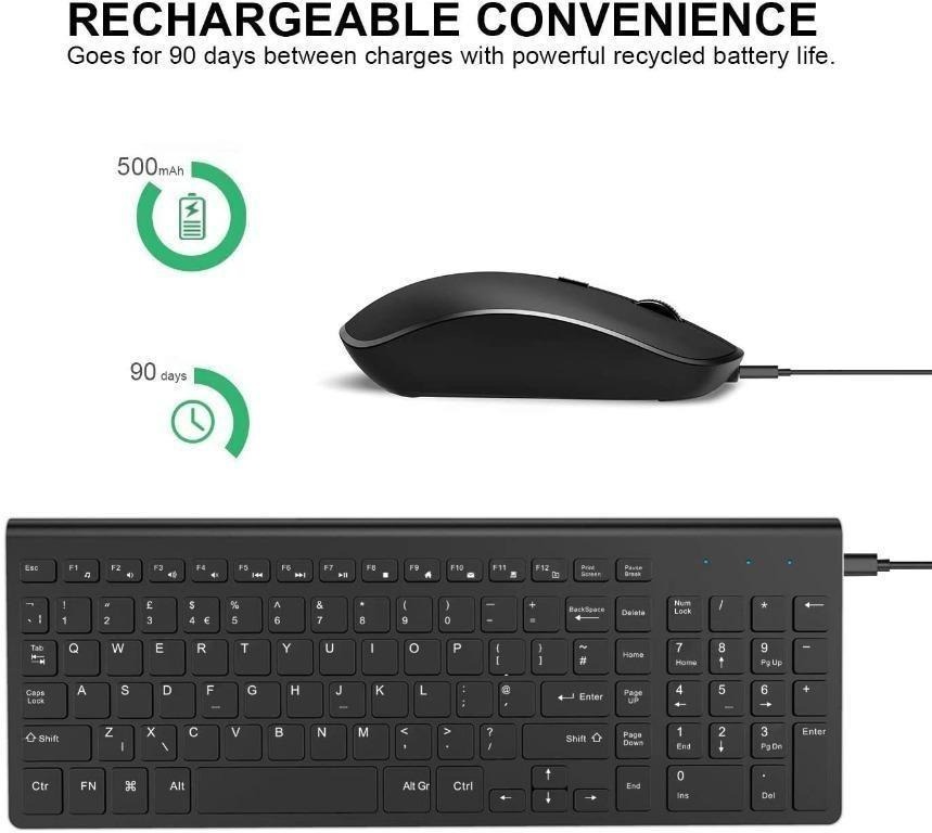 Joyaccess Wireless Keyboard And Mouse Set 2 4g Rechargeable Compact Keyboard And Mouse With