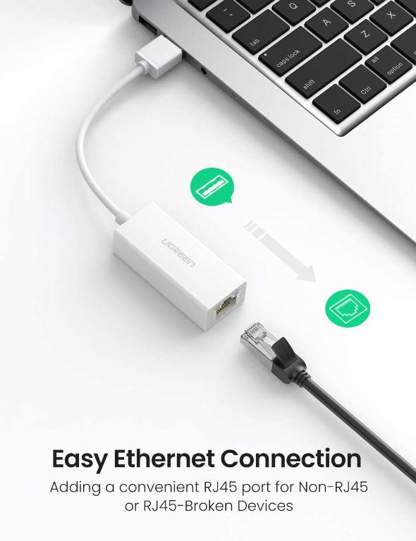 UGREEN Ethernet Adapter 網卡 USB 2.0, 電腦＆科技, 電腦周邊及配件, 電腦線、轉接線及轉換器 - Carousell