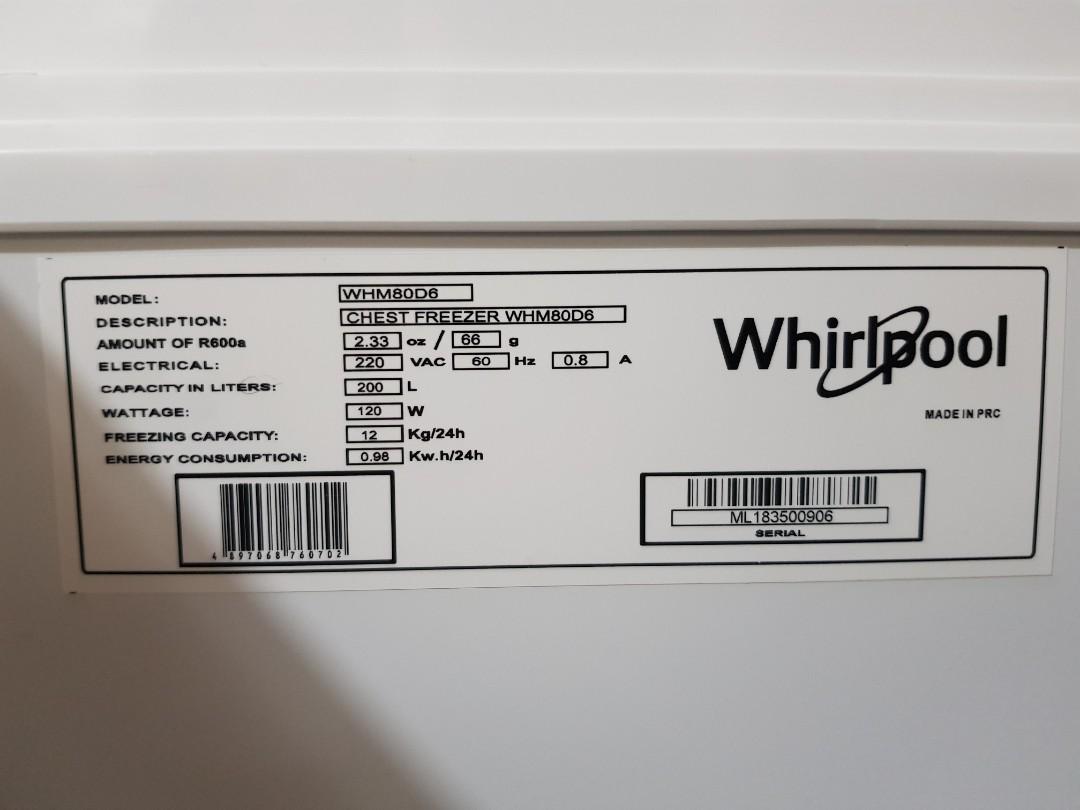 Whirlpool Chiller and freezer WHM80D6, TV & Home Appliances, Kitchen ...