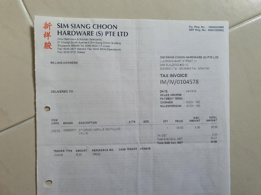 GEBERIT Toilet Flushing Pump Assembly (Brand New from Sim Siang Choon ...