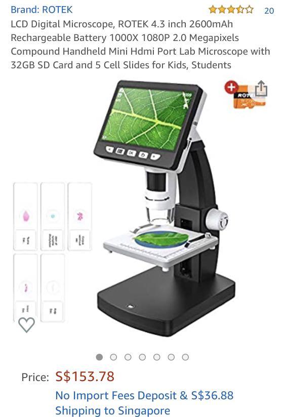 LCD Digital Microscope, ROTEK 4.3 inch 2600mAh Rechargeable Battery ...