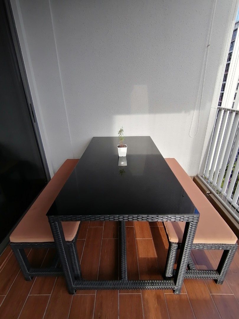 Outdoor Balcony Dining Table with Benches, Furniture & Home Living ...