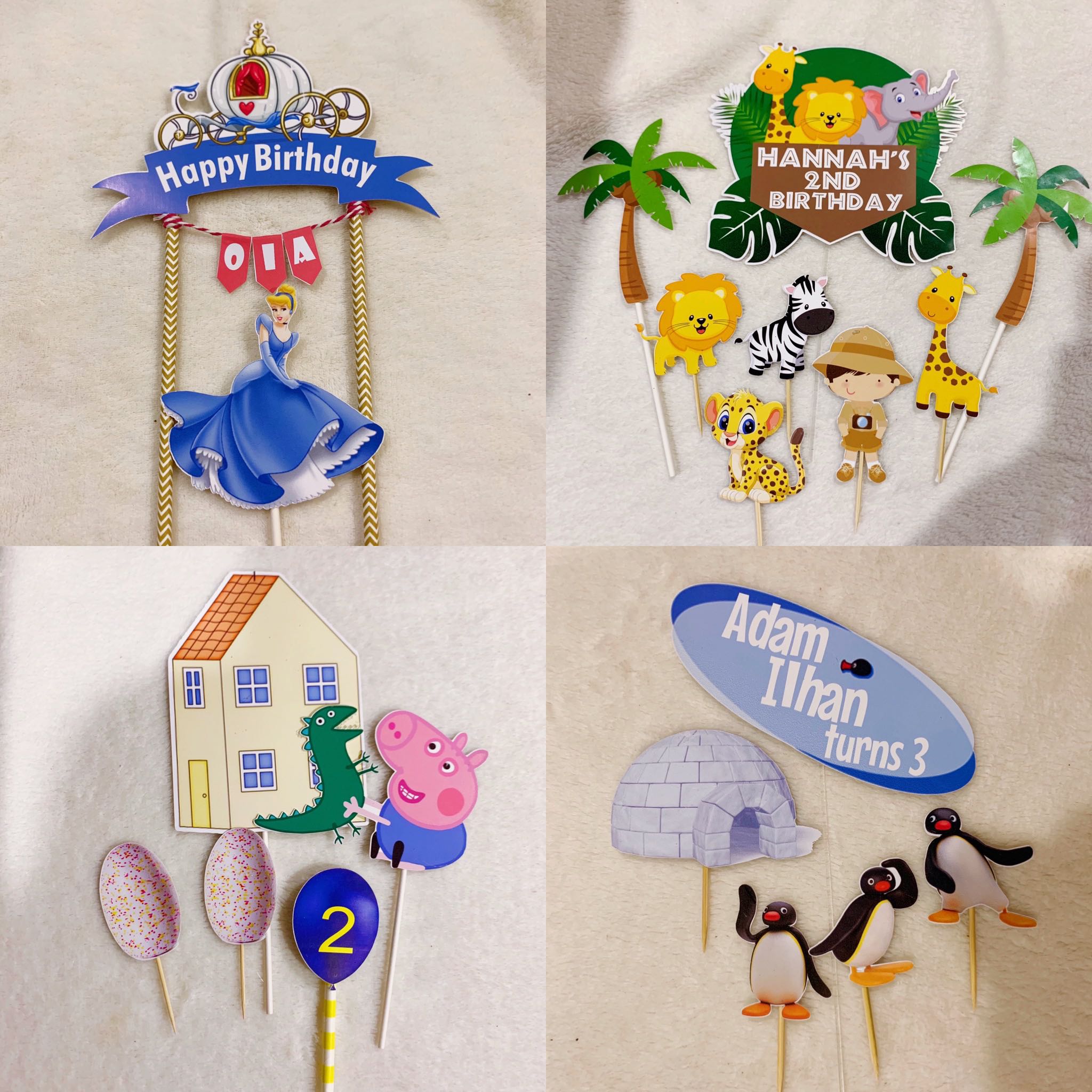 Personalised cake topper - safari jungle animal | pingu | Cinderella ...