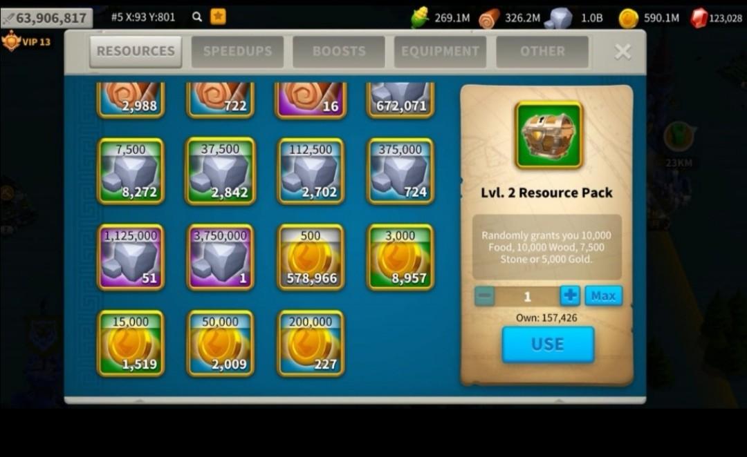 Rise Of Kingdoms (ROK) Account - 64M, 150k+ GEMS, VIP-13, 800 ...