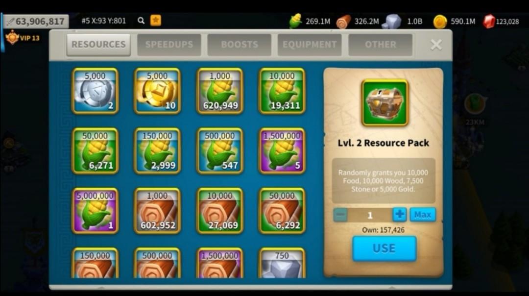 Rise Of Kingdoms (ROK) Account - 64M, 150k+ GEMS, VIP-13, 800 ...