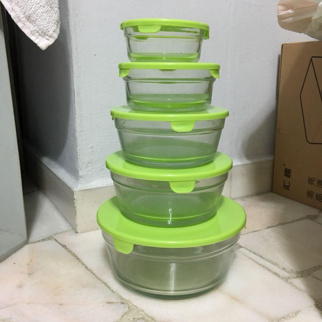 (SET OF 5) Glass circle containers, Furniture & Home Living ...