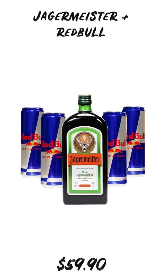 Jagermeister with a 6 pack red bull, ice and cups, Furniture & Home ...