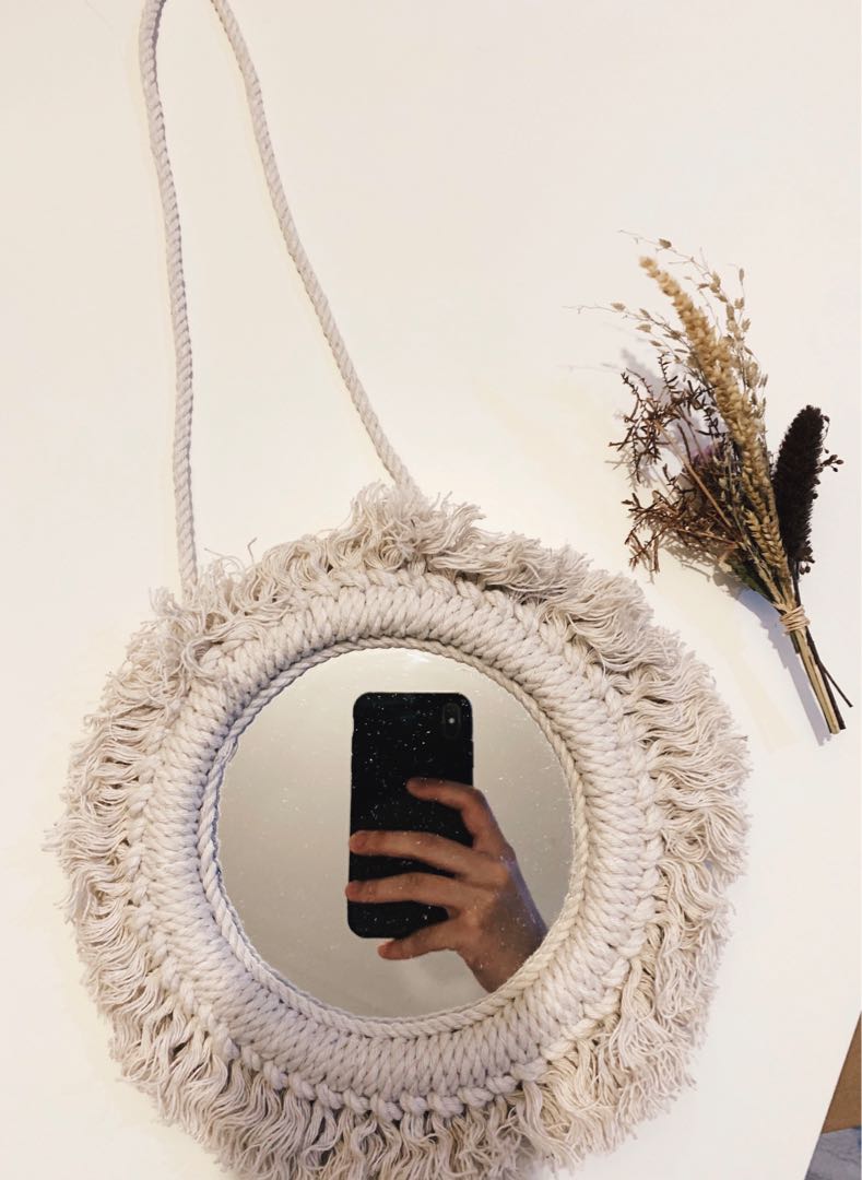 Macrame Round Mirror / Hanging Mirror - Wall Room Decor, Boho ...