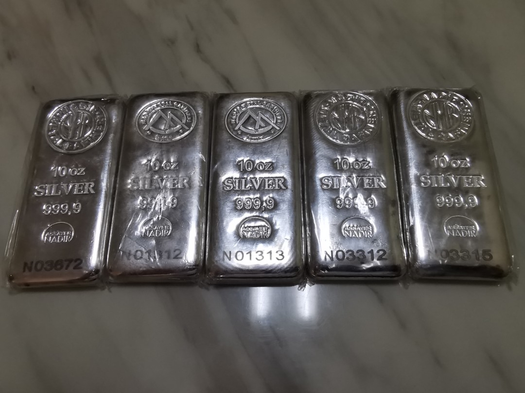 Five pieces 10 oz Nadir Silver cast bars, Hobbies & Toys, Memorabilia ...