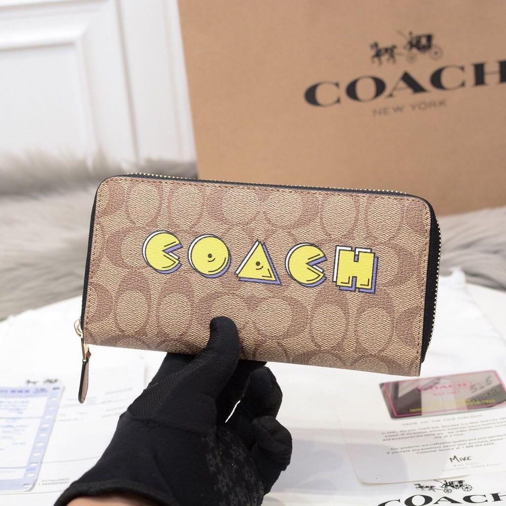 ACCORDION ZIP WALLET IN SIGNATURE CANVAS WITH PAC-MAN COACH PRINT ...