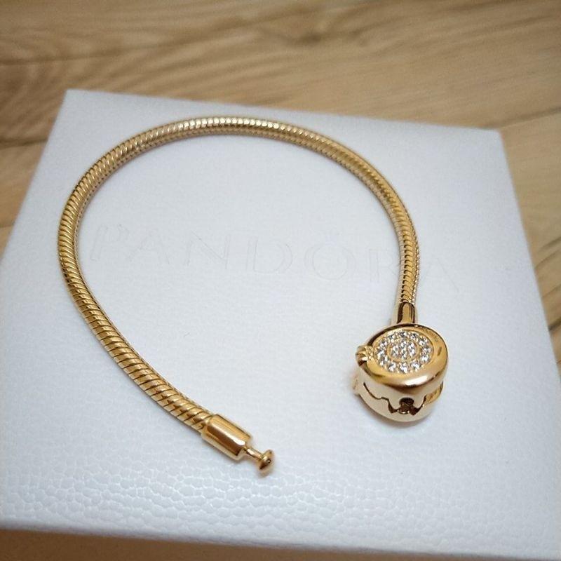 PANDORA Moments Sparkling Crown O Snake Chain Bracelet - SHINE (Size 17 ...