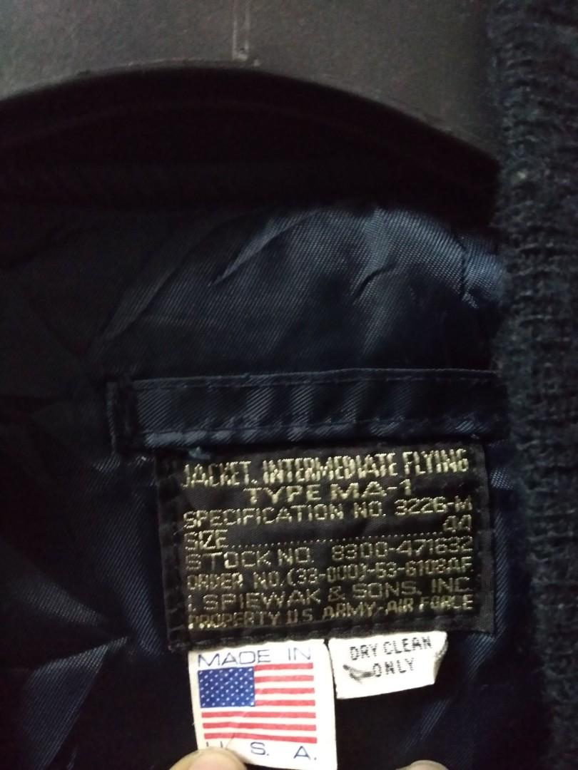 VTG 80s USAF Spiewak And Sons Inc MA-1 Made USA, Men's Fashion, Tops ...