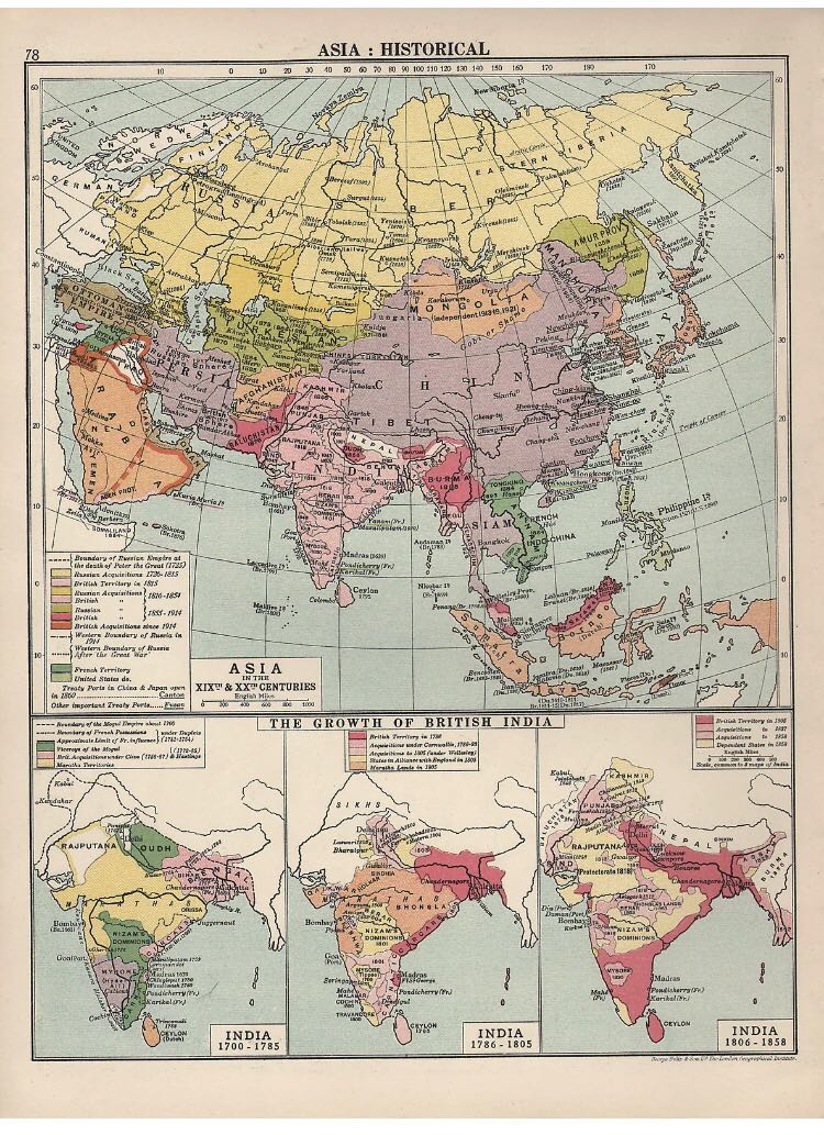 Vintage Original Map Of Historical India From Cassells 1930 Atlas ...