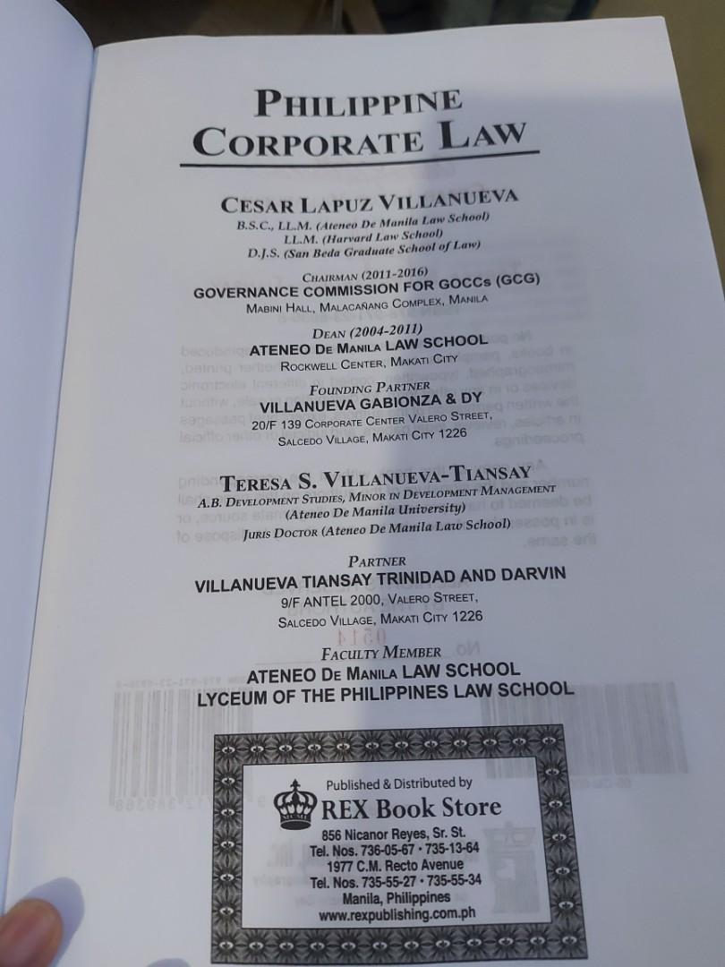 Villanueva (2018) - Philippine Corporate Law book, Hobbies & Toys ...