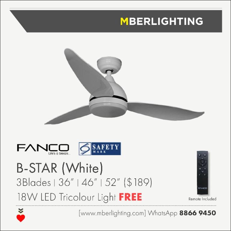 👇 FANCO Bstar Ceiling Fan / White DC Fan, Furniture & Home Living ...