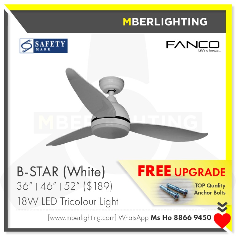 👇 FANCO Bstar Ceiling Fan / White DC Fan, Furniture & Home Living ...