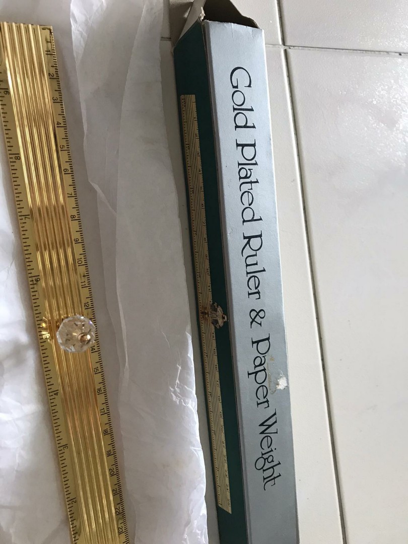 Gold-plated ruler and paper weight, Hobbies & Toys, Stationery & Craft ...