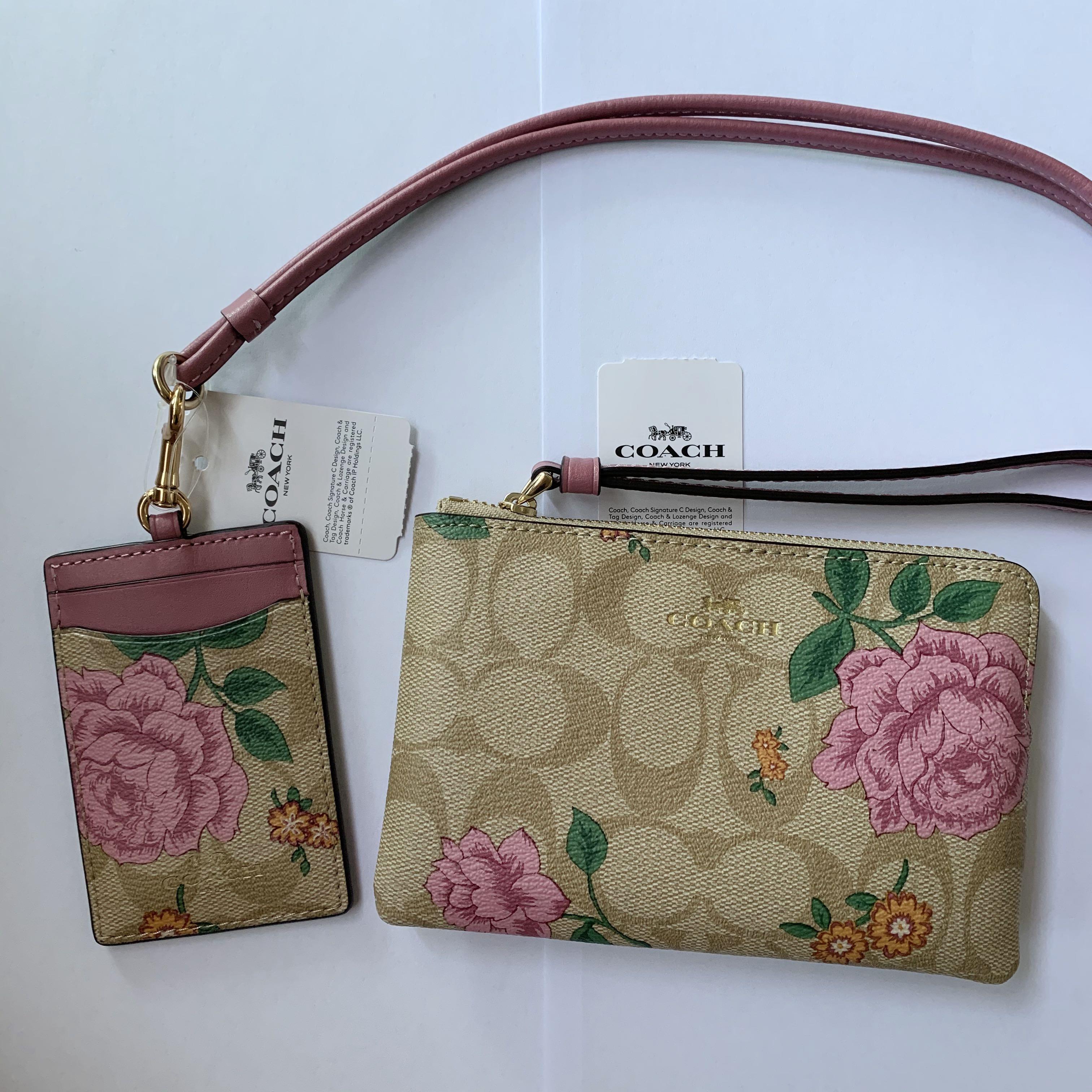 NEW Coach Corner Zip Wristlet in Signature Canvas with Prairie Rose ...