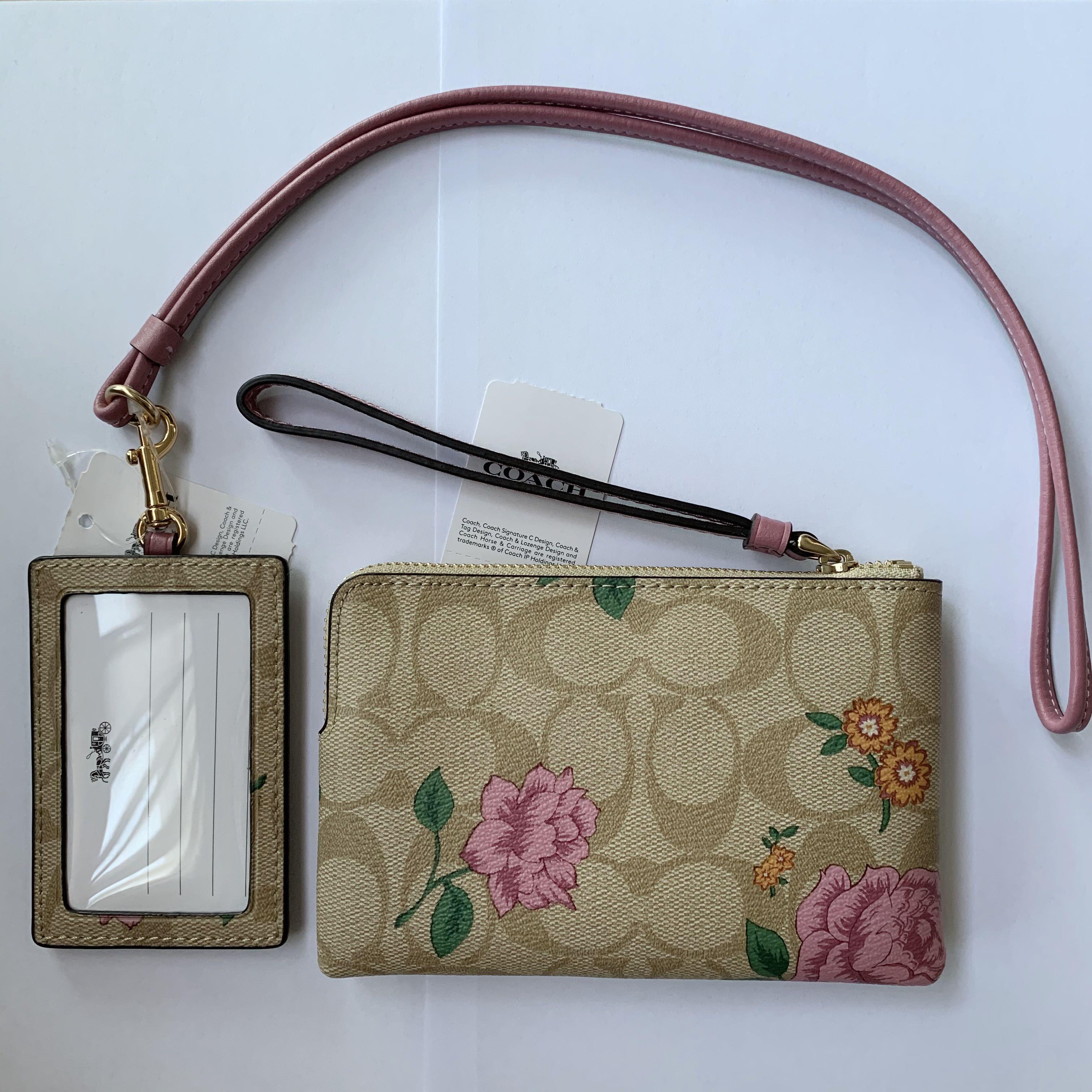 NEW Coach Corner Zip Wristlet in Signature Canvas with Prairie Rose ...