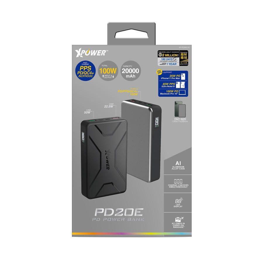 Xpower 100W 20000mAh PPS Power Bank PD20E, 手提電話, 電話及其他裝置配件, 電池及充電器 ...