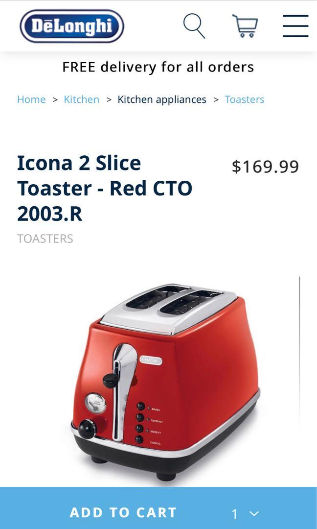 DeLonghi Red 2 slice toaster - Italian make, TV & Home Appliances ...