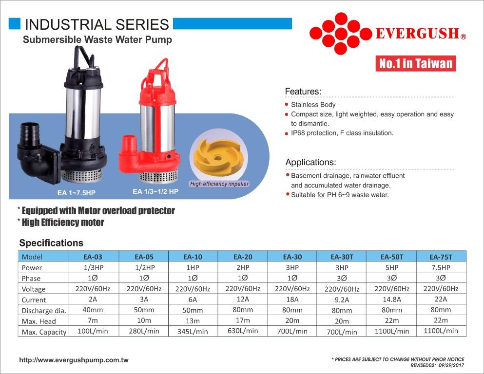 Evergush Submersible Waste Water Pump, Commercial & Industrial ...