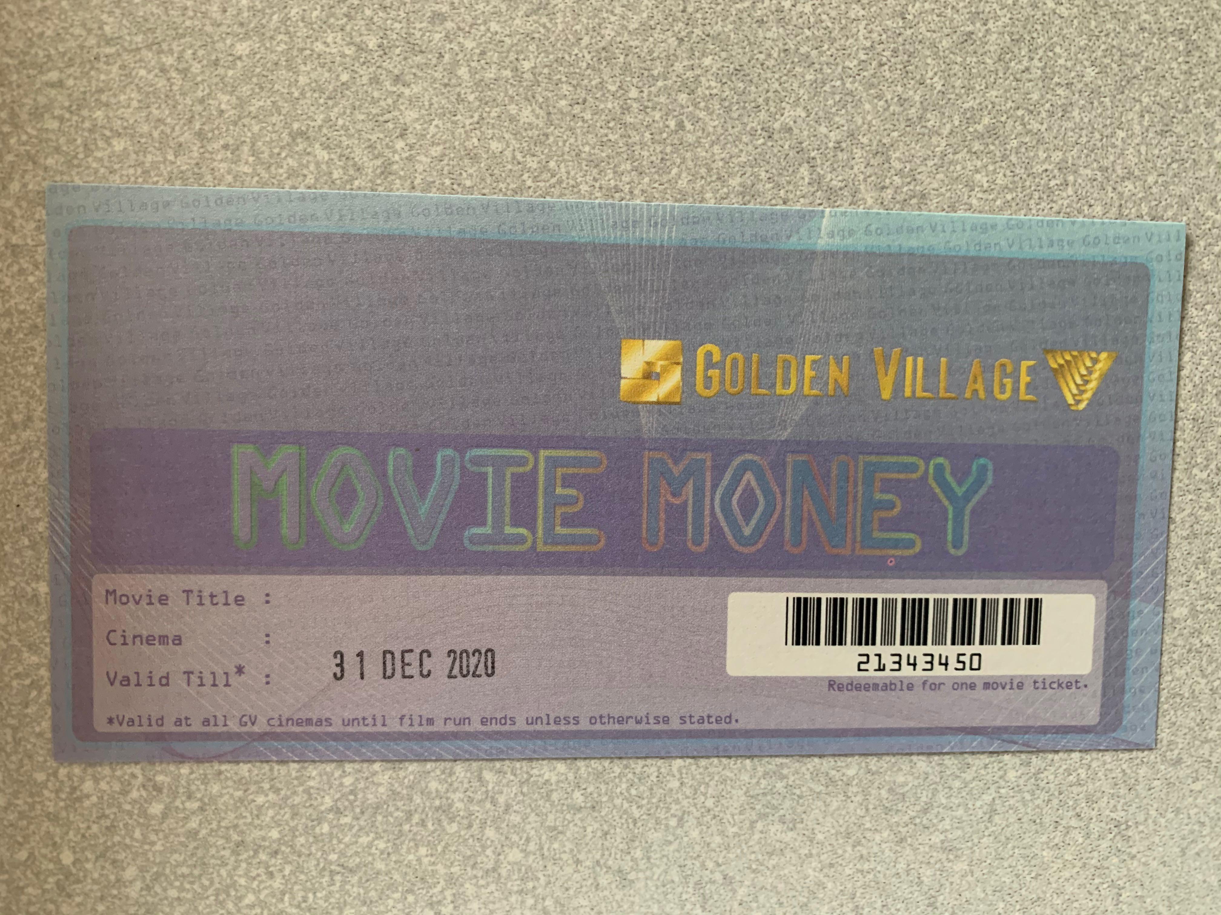 Golden Village Movie Ticket, Tickets & Vouchers, Vouchers on Carousell