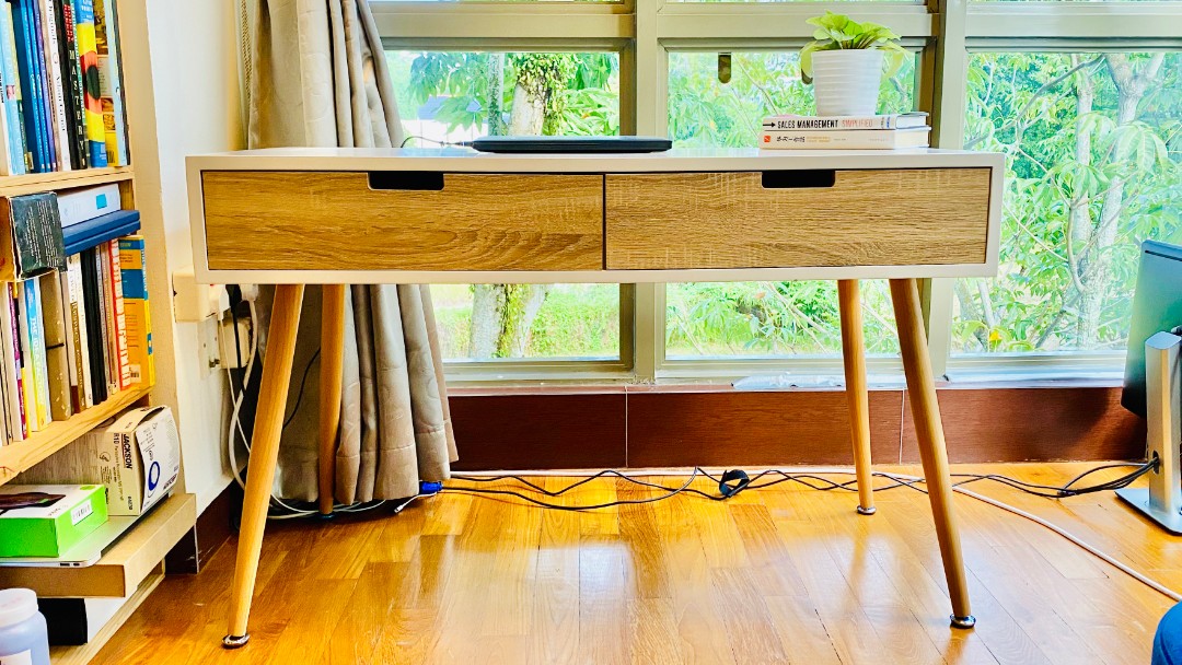 Nordic Scandinavian study table with soft close hinge drawer, Furniture ...