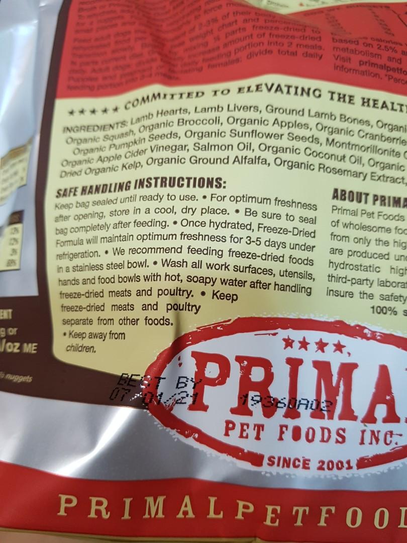 Primal dog food (duck & lamb) free 4 barcodes, Pet Supplies, Pet Food ...