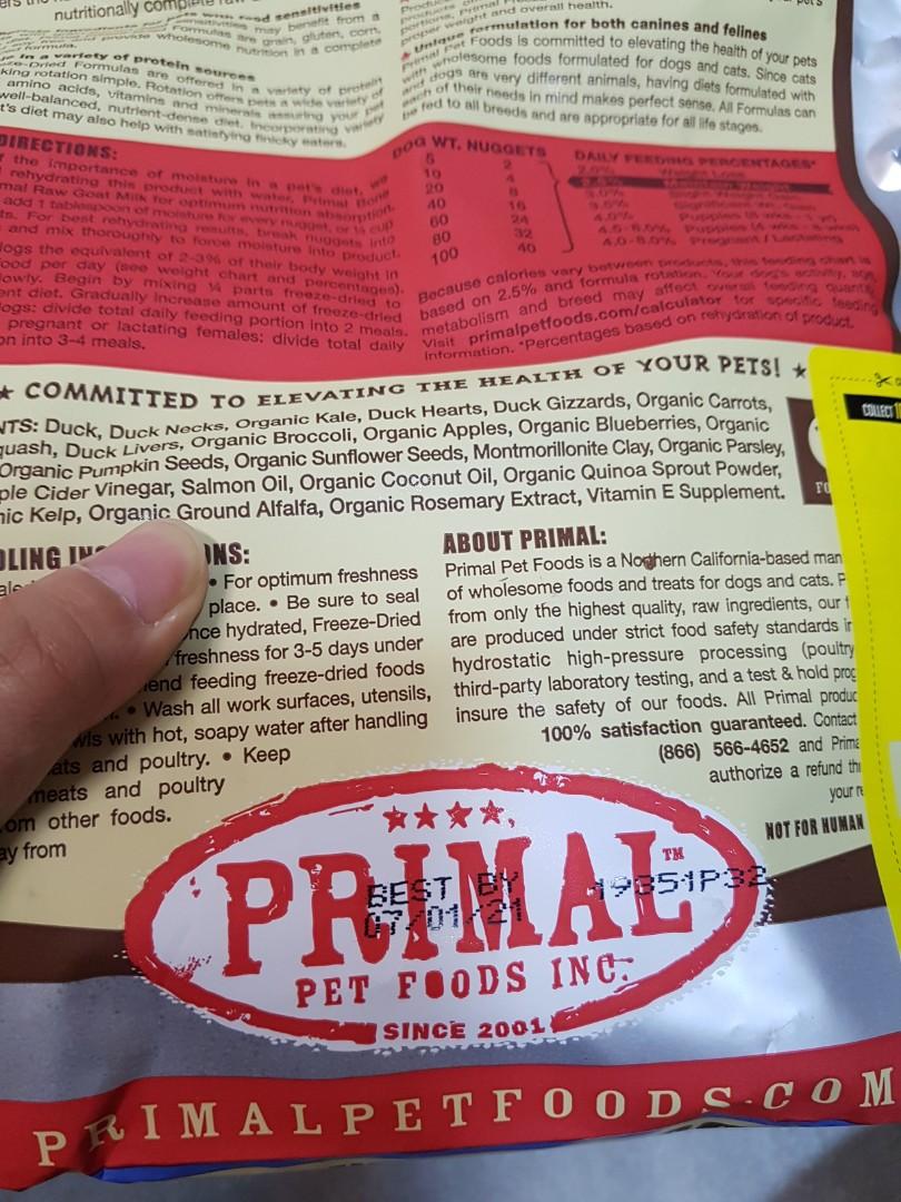 Primal dog food (duck & lamb) free 4 barcodes, Pet Supplies, Pet Food ...