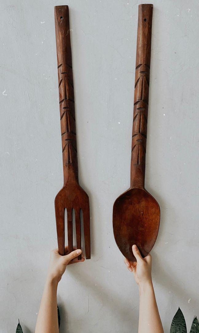 Big Wooden Spoon and Fork Display, Furniture & Home Living, Home ...